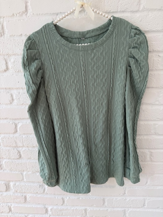 SHEIN | Tops | Shein Sage Green Cable Knit Puffsleeve Sweater Top ...